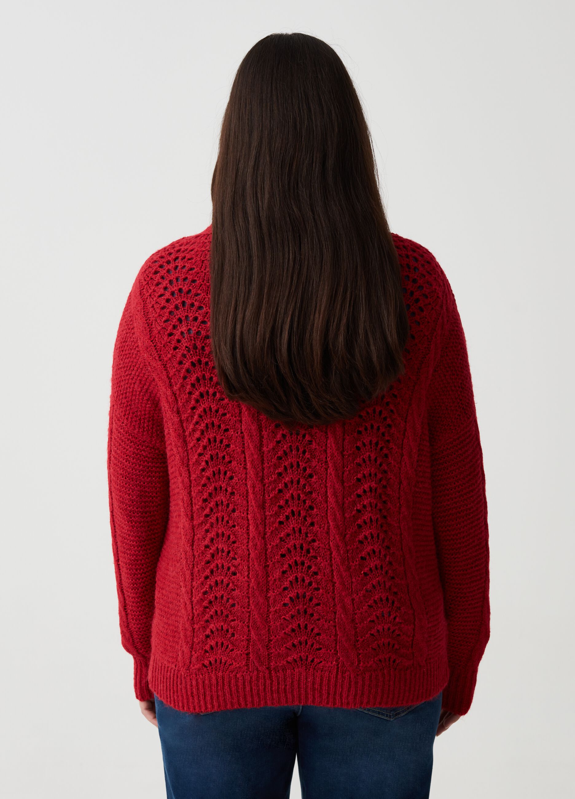 MYA Woman's Geranium Red Curvy lurex pullover with pointelle design | OVS