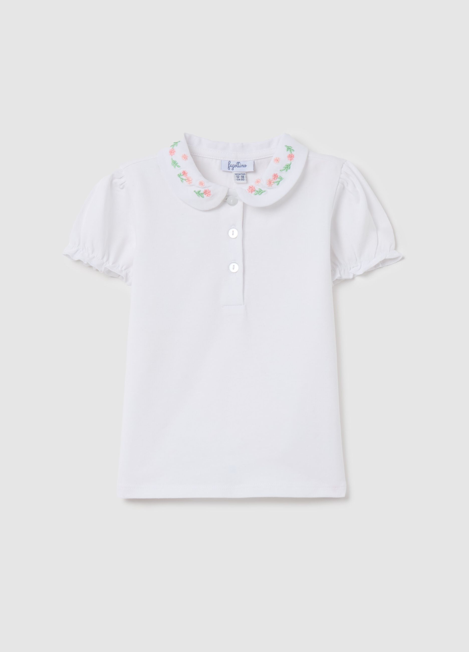 FAGOTTINO Baby Girl's Stretch cotton polo shirt with flowers embroidery ...