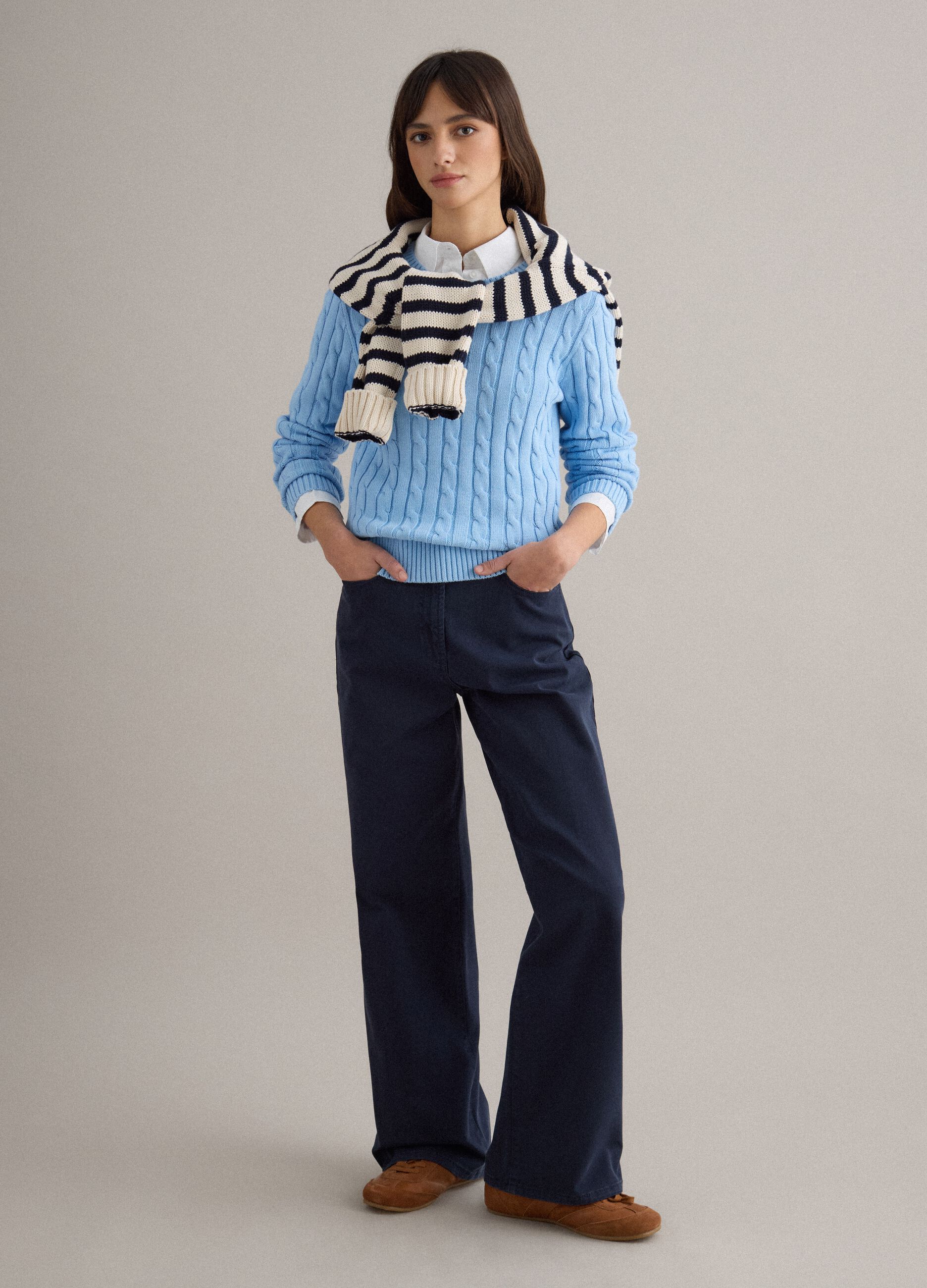 PIOMBO Woman's Blue pure cotton regular fit sweater with cable knit | OVS