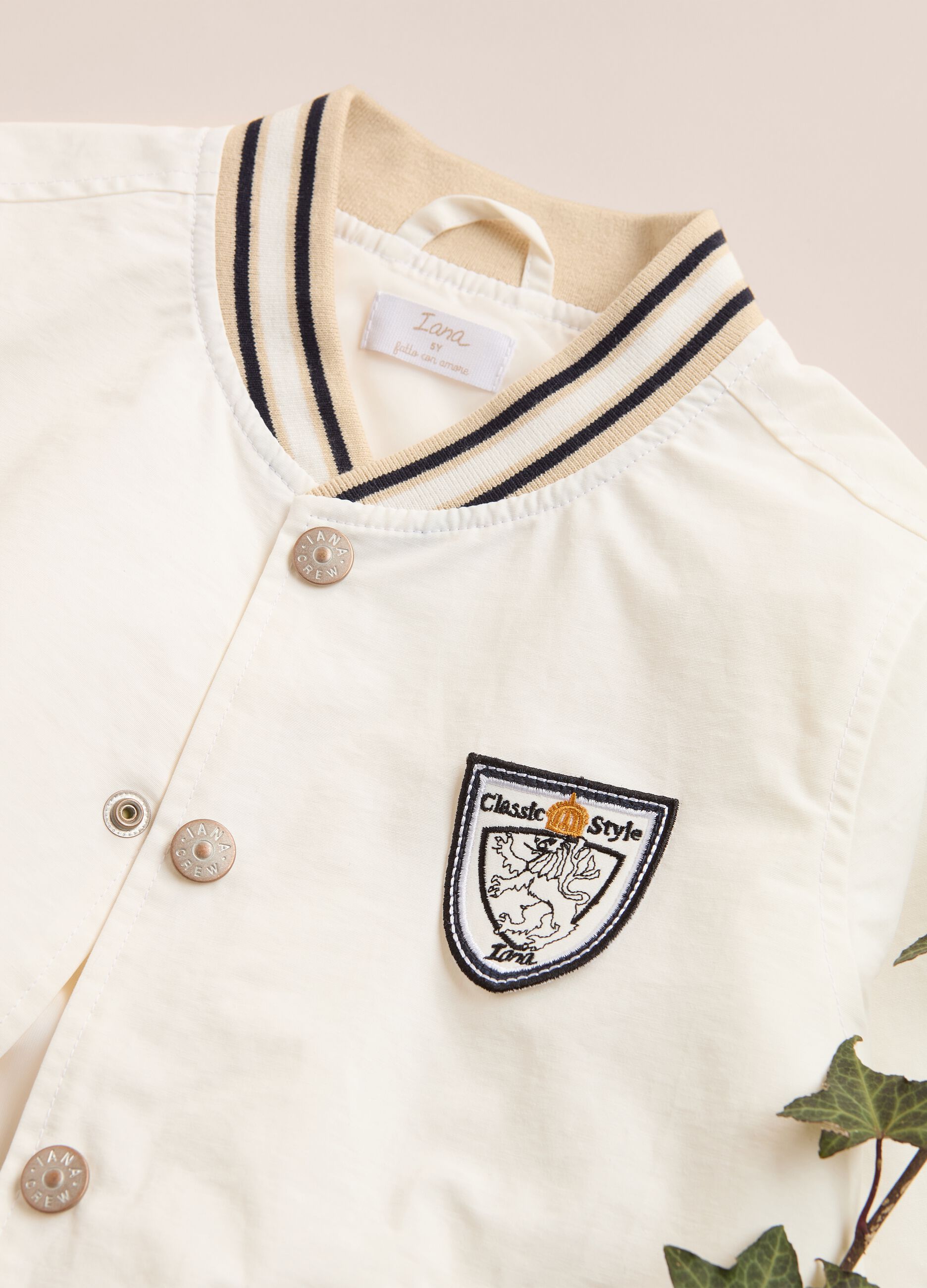IANA Boy's Light Beige IANA bomber jacket in cotton blend with crest | OVS