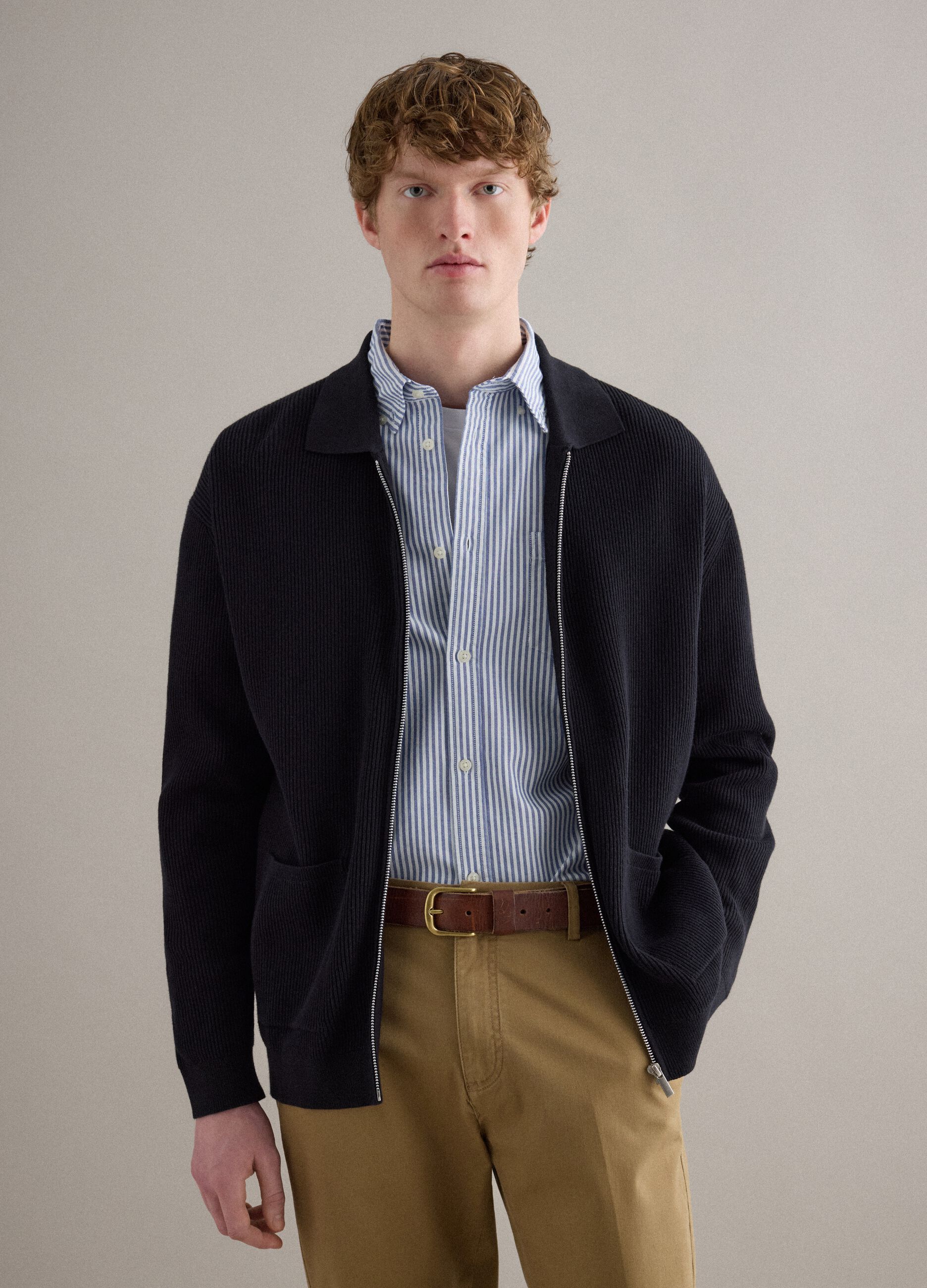 PIOMBO Man's Blue pure cotton cardigan regular fit with full zip | OVS