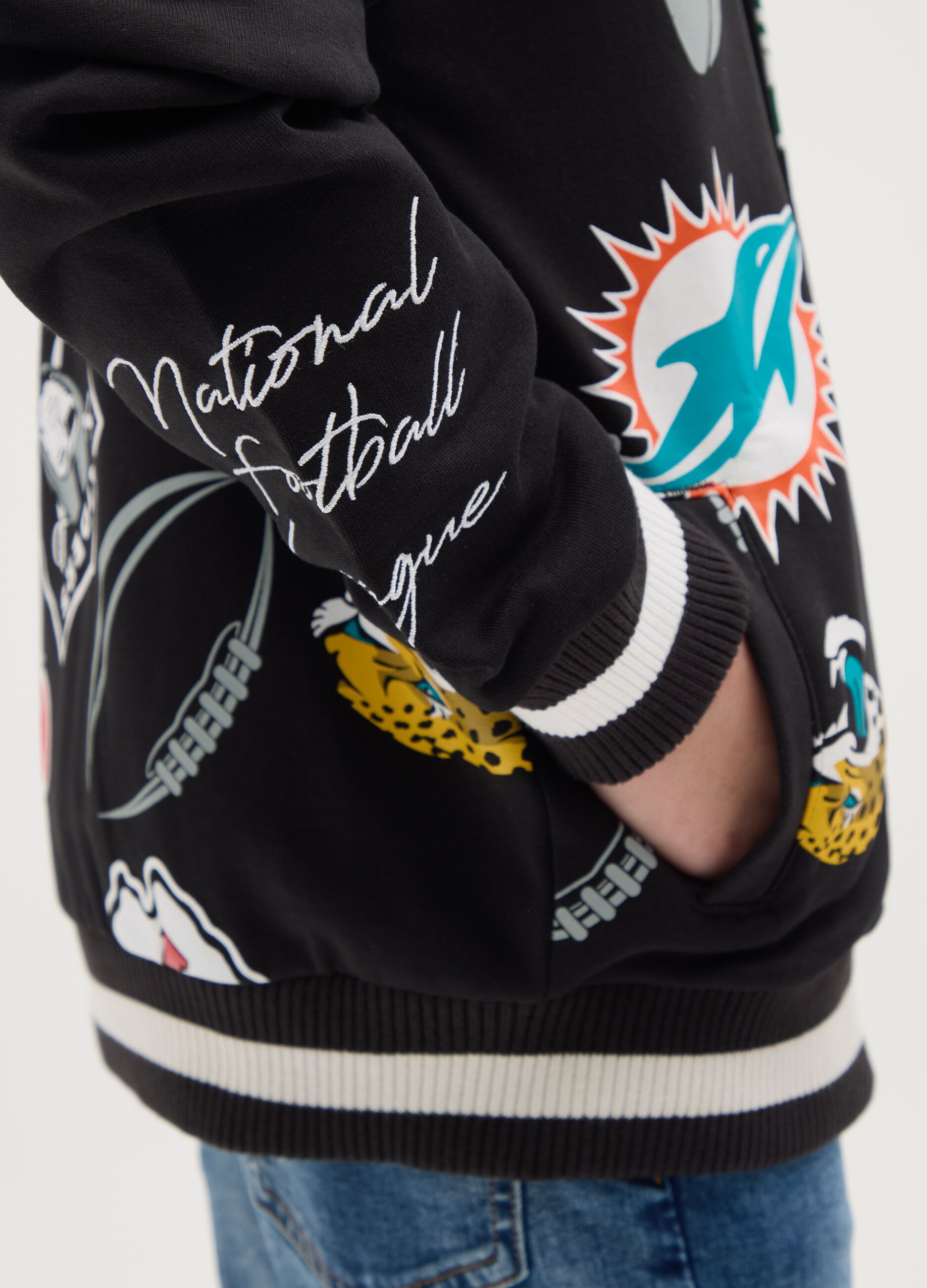 NFL Teen Boy's Varsity bomber jacket with all-over NBA team logos print ...