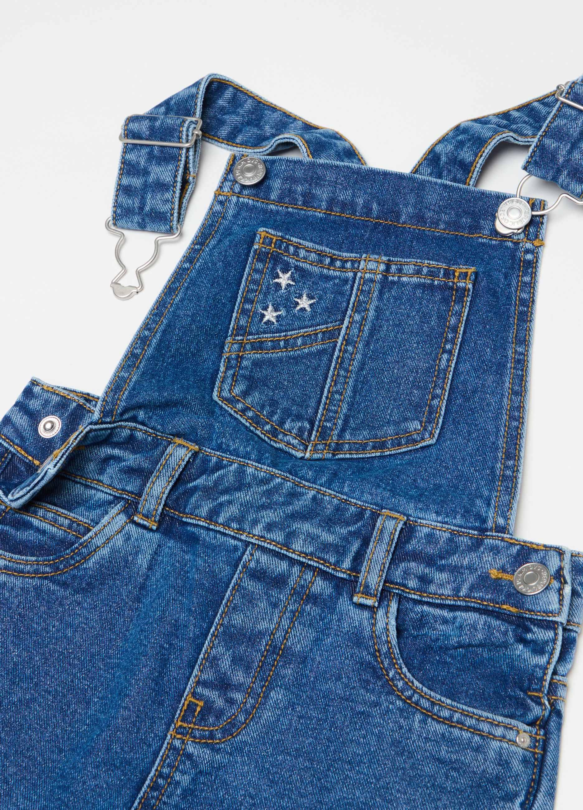 OVS KIDS Girl's Medium Wash Denim dungarees with stars embroidery | OVS