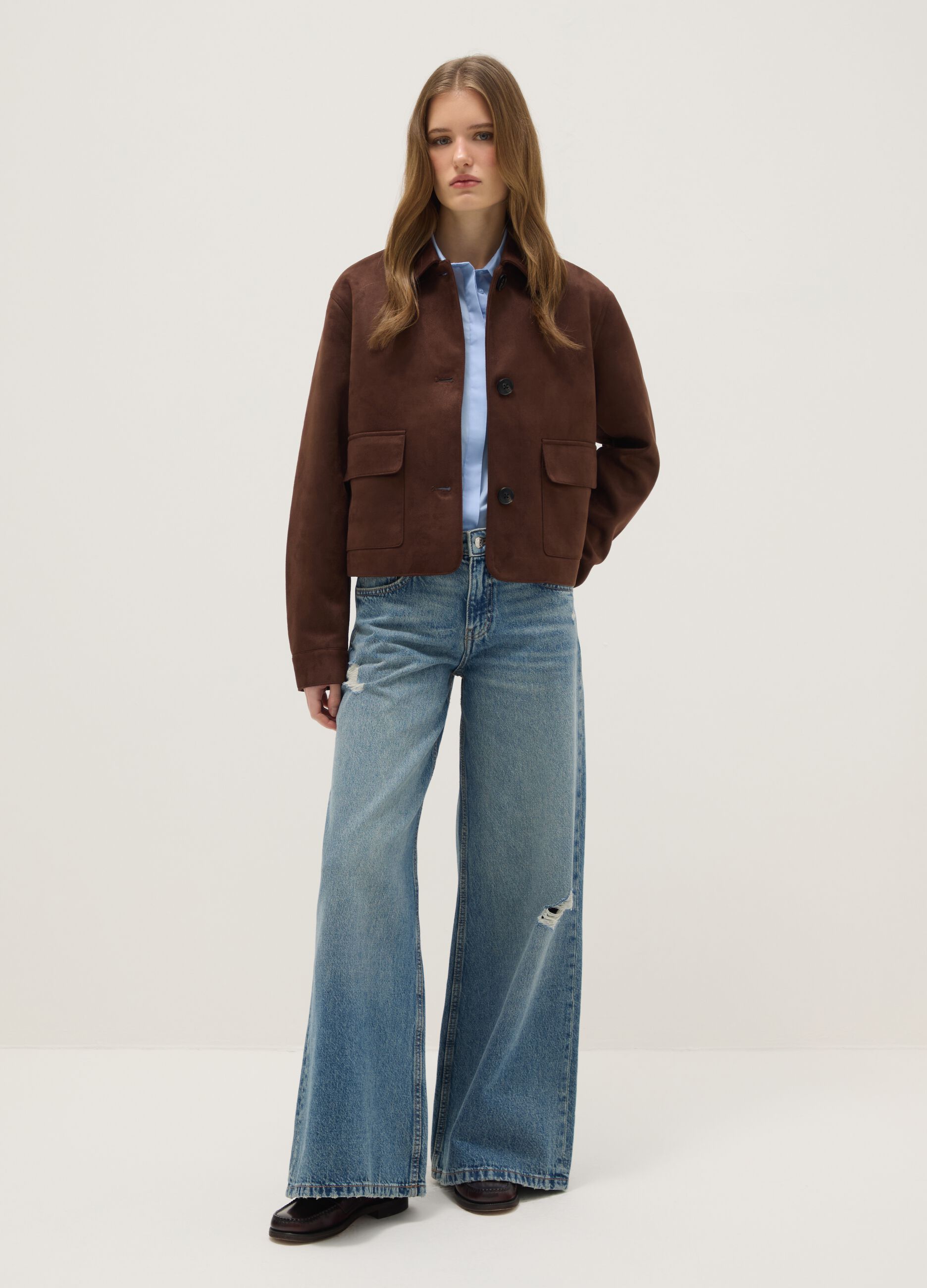 Woman's Brown regular fit jacket with buttons and pockets | OVS