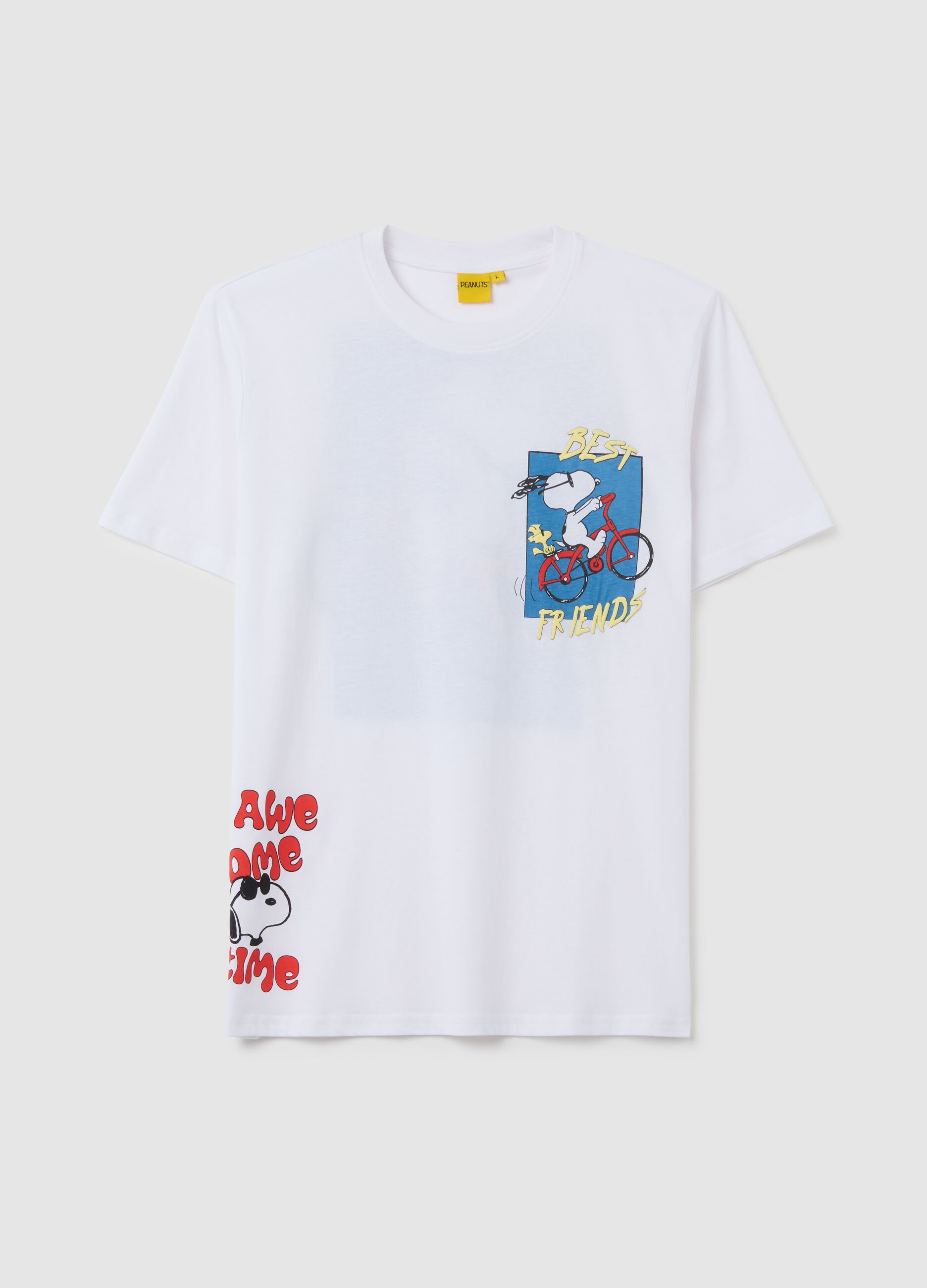 Man's Men's pure cotton white T-shirt regular fit with Snoopy print | OVS