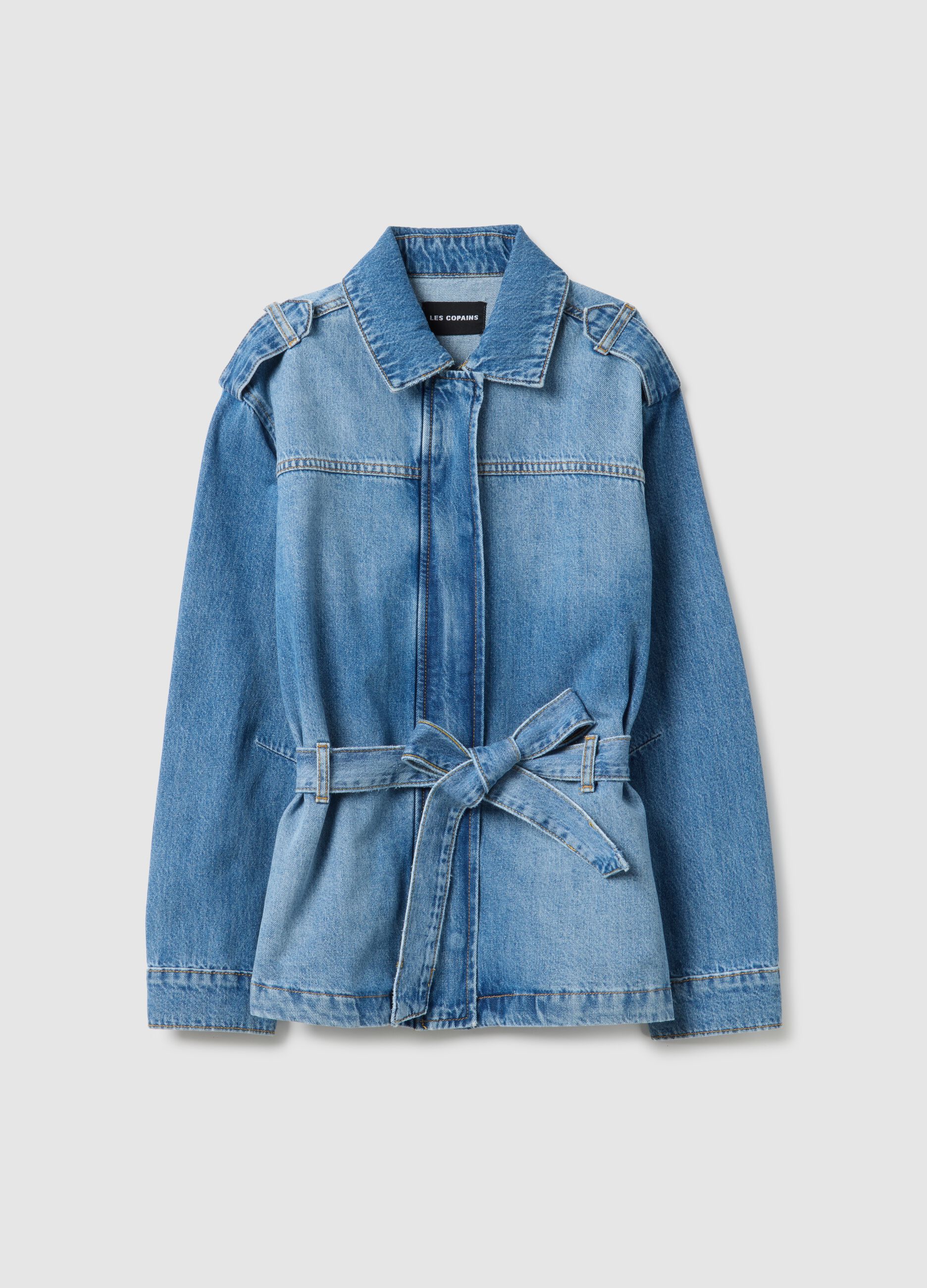 LES COPAINS Woman's Regular fit pure cotton blue denim jacket with belt ...